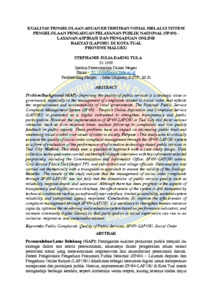 KUALITAS PENGELOLAAN ADUAN KETERTIBAN SOSIAL MELALUI SISTEM PENGELOLAAN PENGADUAN PELAYANAN ...